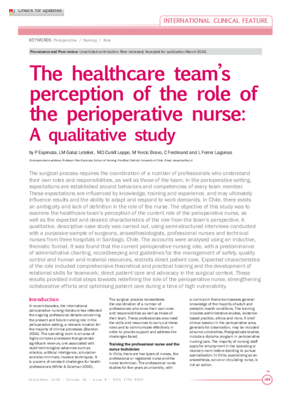 (PDF) The Healthcare Team's Perception of the Role of the Perioperative Nurse: A Qualitative Study