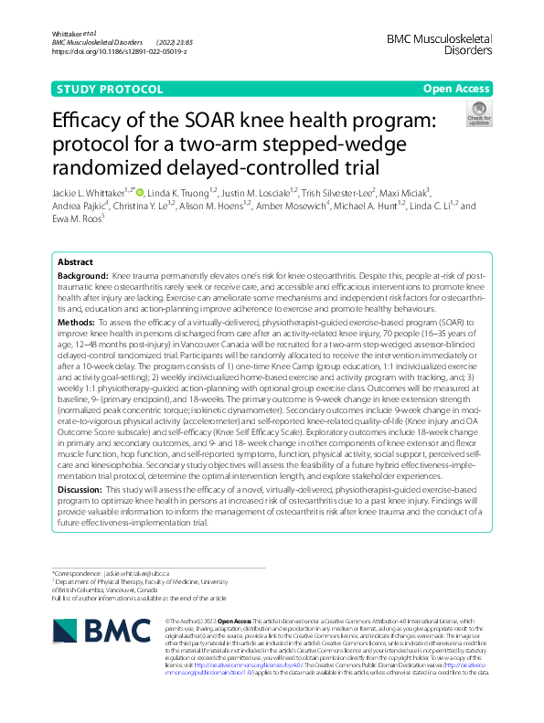 (PDF) Efficacy of the SOAR knee health program: protocol for a two-arm ...