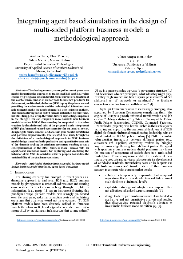 (PDF) Integrating Agent Based Simulation in the Design of Multi-Sided Platform Business Model: A ...