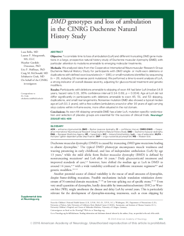 (PDF) DMD genotypes and loss of ambulation in the CINRG Duchenne ...