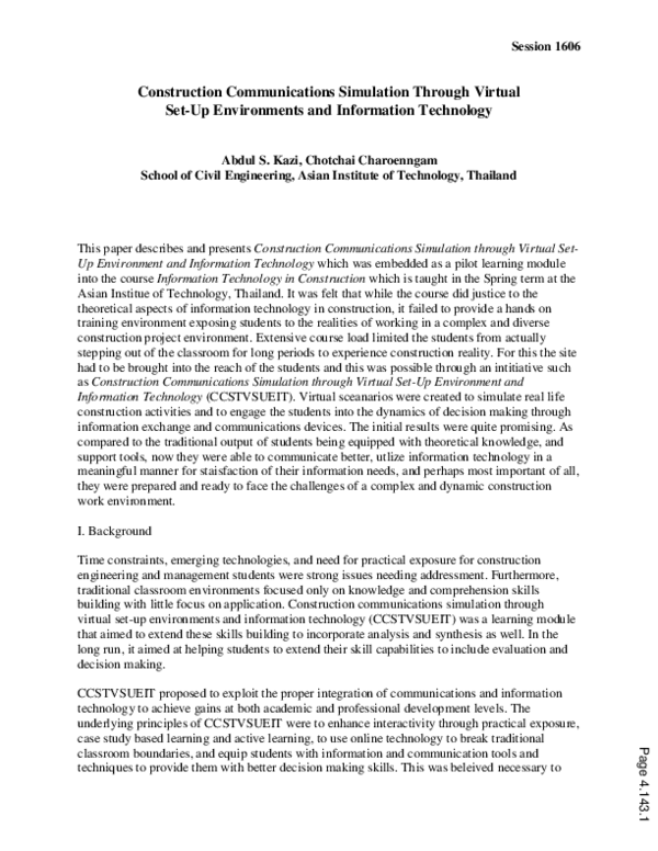 (PDF) Construction Communication Simulation Through Virtual Set Up ...