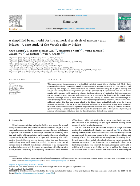(PDF) A simplified beam model for the numerical analysis of masonry arch bridges -A case study ...