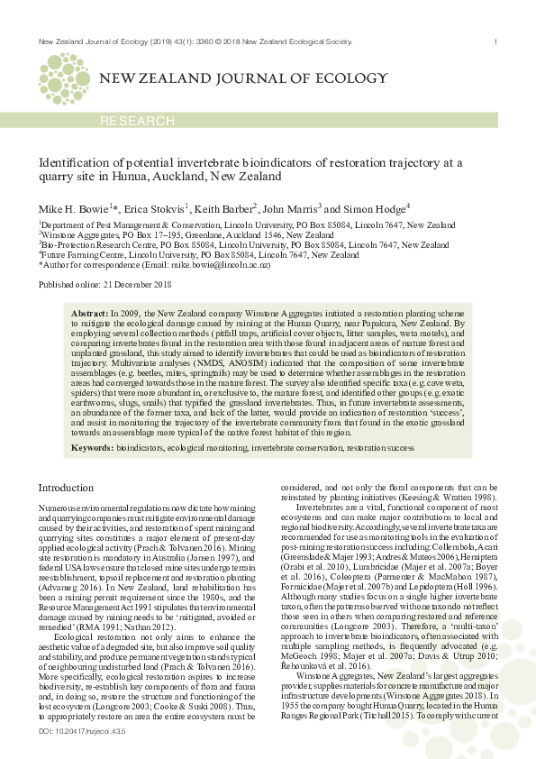 (PDF) Identification of potential invertebrate bioindicators of ...