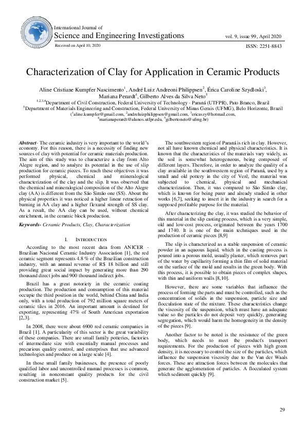 (PDF) Characterization of Clay for Application in Ceramic Products