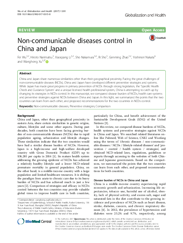 (PDF) Non-communicable diseases control in China and Japan