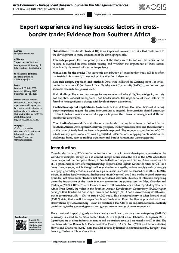 (PDF) Export experience and key success factors in cross-border trade ...