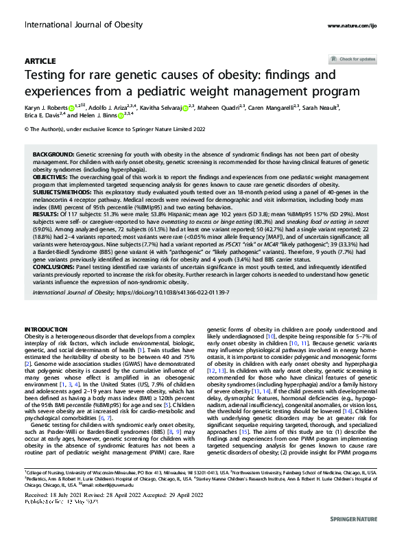 (PDF) Testing for rare genetic causes of obesity: findings and ...