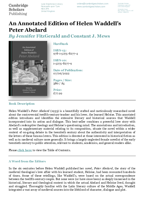 (PDF) An Annotated Edition of Helen Waddell's Peter Abelard