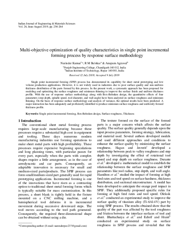 Pdf Multi Objective Optimization Of Quality Characteristics In Single Point Incremental