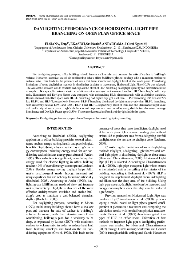 (PDF) Daylighting Performance of Horizontal Light Pipe Branching on Open Plan Office Space