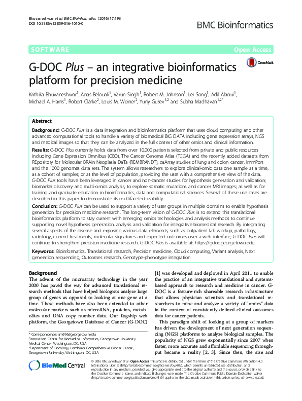 (PDF) G-DOC Plus - an integrative bioinformatics platform for precision medicine