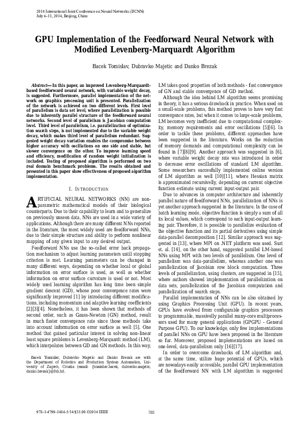 (PDF) GPU implementation of the feedforward neural network with modified Levenberg-Marquardt ...