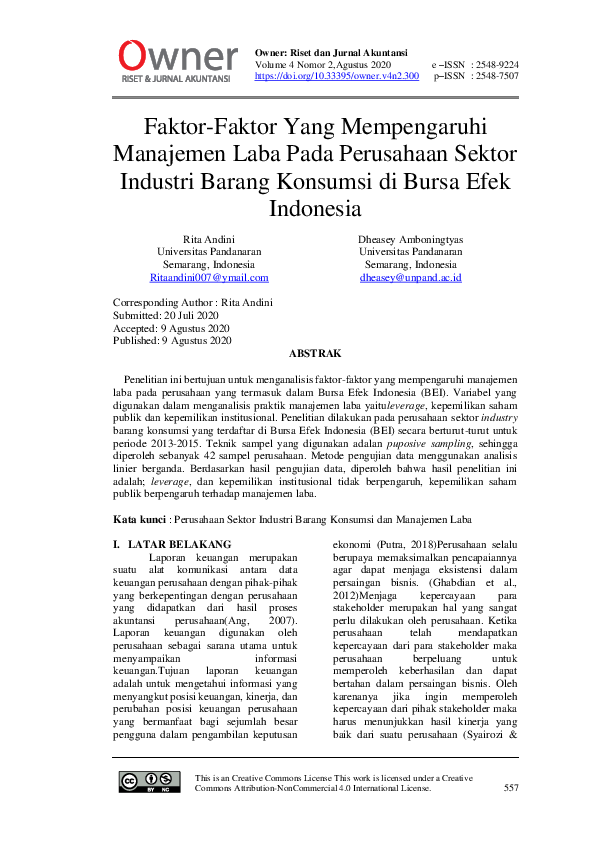 (PDF) Faktor-Faktor Yang Mempengaruhi Manajemen Laba Pada Perusahaan Sektor Industri Barang ...