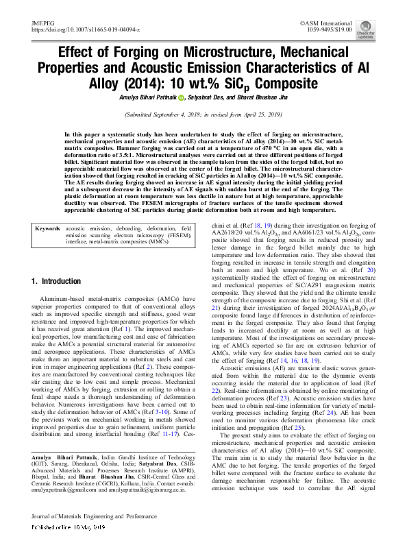 (PDF) Effect of Forging on Microstructure, Mechanical Properties and Acoustic Emission ...