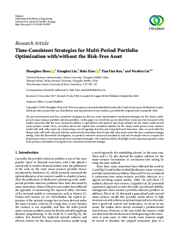 (PDF) Time-Consistent Strategies for Multi-Period Portfolio Optimization with/without the Risk ...