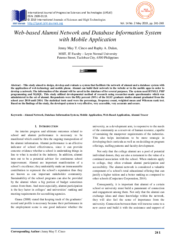 Pdf Web Based Alumni Network And Database Information System With