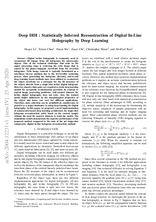 (PDF) Deep DIH : Statistically Inferred Reconstruction of Digital In ...