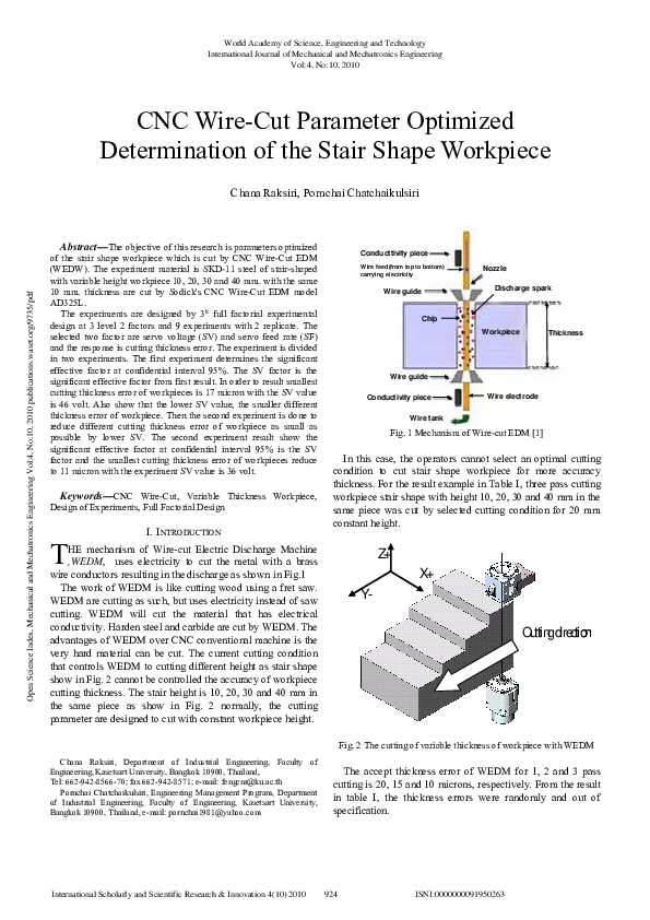 (PDF) Cnc Wire-Cut Parameter Optimized Determination Of The Stair Shape Workpiece