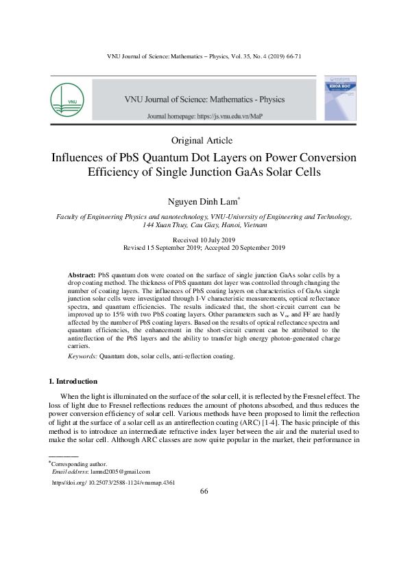(PDF) Influences of PbS Quantum Dot Layers on Power Conversion ...