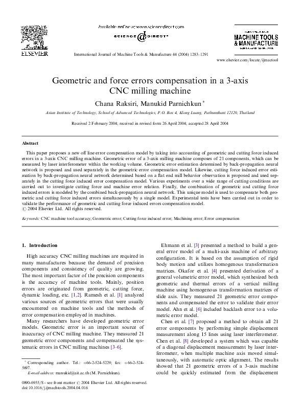 Pdf Geometric And Force Errors Compensation In A 3 Axis Cnc Milling Machine