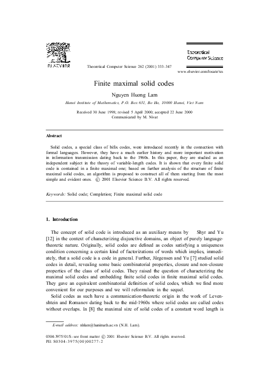 (PDF) Finite maximal solid codes