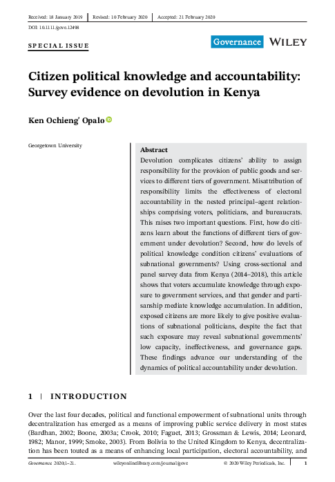 (PDF) Citizen Political Knowledge and Accountability: Panel Survey ...