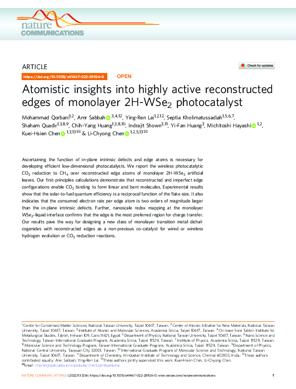 (PDF) Atomistic insights into highly active reconstructed edges of monolayer 2H-WSe2 photocatalyst