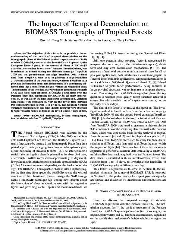 (PDF) The Impact of Temporal Decorrelation on BIOMASS Tomography of ...