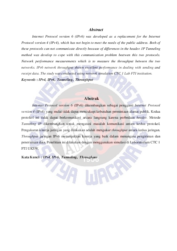 (PDF) Analisis Simulasi Internet Protocol Version 6 (IPv6) Di Laboratorium CTC 1 FTI UKSW