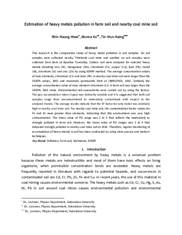 (PDF) Estimation of heavy metals pollution in farm soil and nearby coal ...