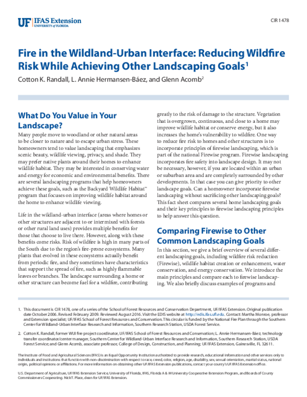 (PDF) Fire in the Wildland-Urban Interface: Reducing Wildfire Risk ...