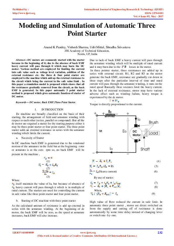 (PDF) Modeling and Simulation of Automatic Three Point Starter