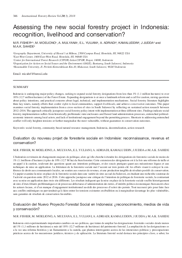 (PDF) Assessing the new social forestry project in Indonesia: recognition, livelihood and ...