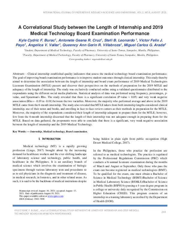 (PDF) A Correlational Study between the Length of Internship and 2019 ...
