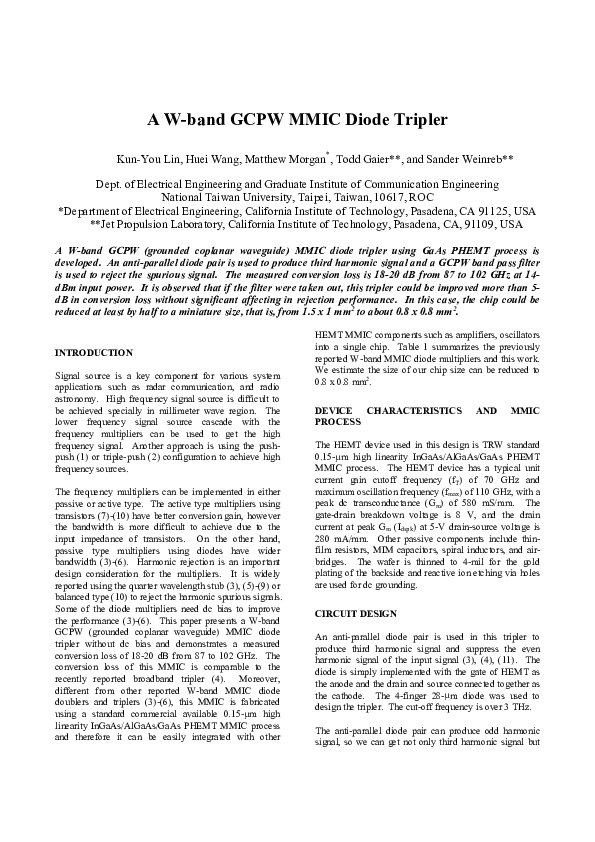 (PDF) A W-band GCPW MMIC Diode Tripler