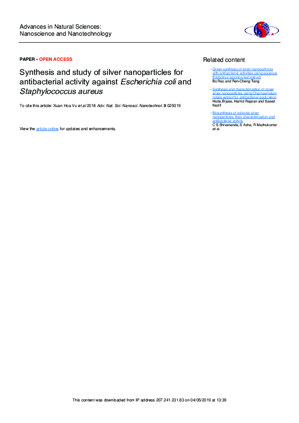 (PDF) Synthesis and study of silver nanoparticles for antibacterial ...