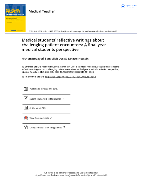 (PDF) Medical students’ reflective writings about challenging patient ...
