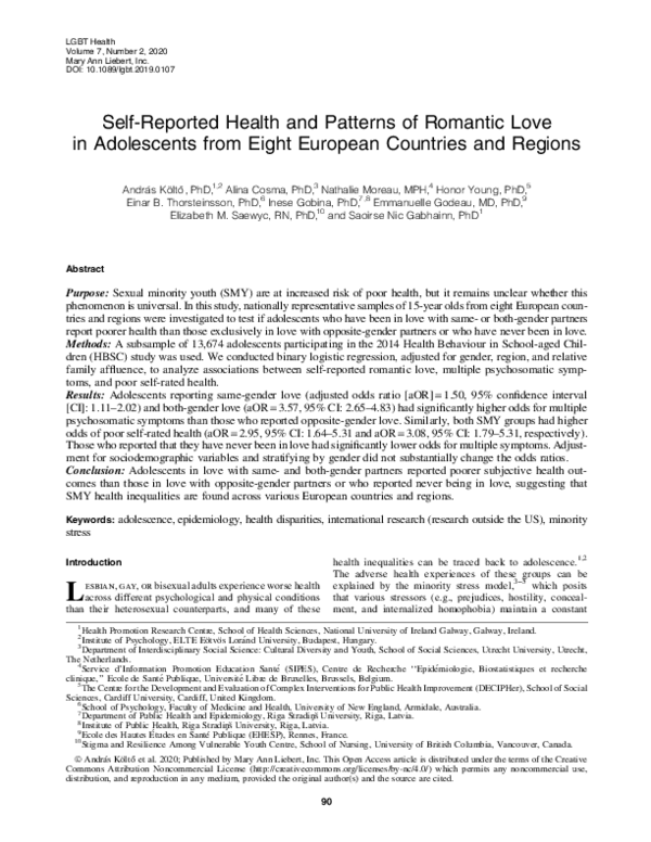 (PDF) Self-Reported Health and Patterns of Romantic Love in Adolescents ...
