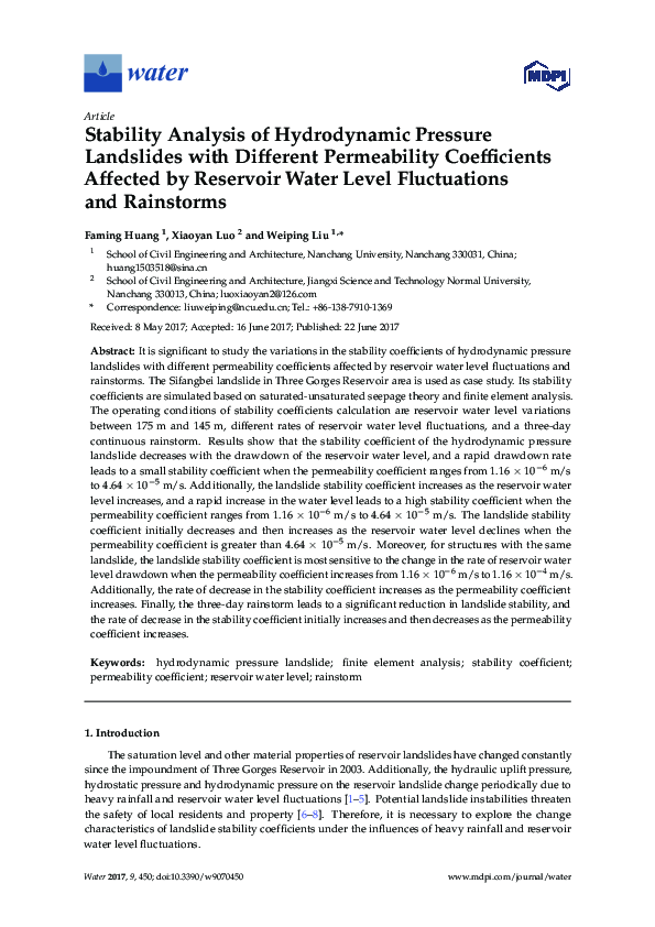 (PDF) Stability Analysis of Hydrodynamic Pressure Landslides with ...