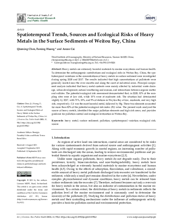 (PDF) Spatiotemporal Trends, Sources and Ecological Risks of Heavy Metals in the Surface ...