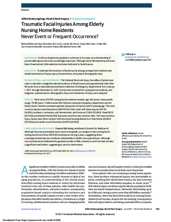 (PDF) Traumatic Facial Injuries Among Elderly Nursing Home Residents ...