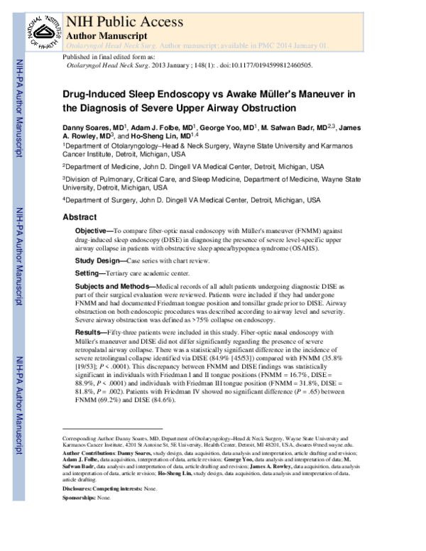 (PDF) Drug-Induced Sleep Endoscopy vs Awake Müller’s Maneuver in the ...