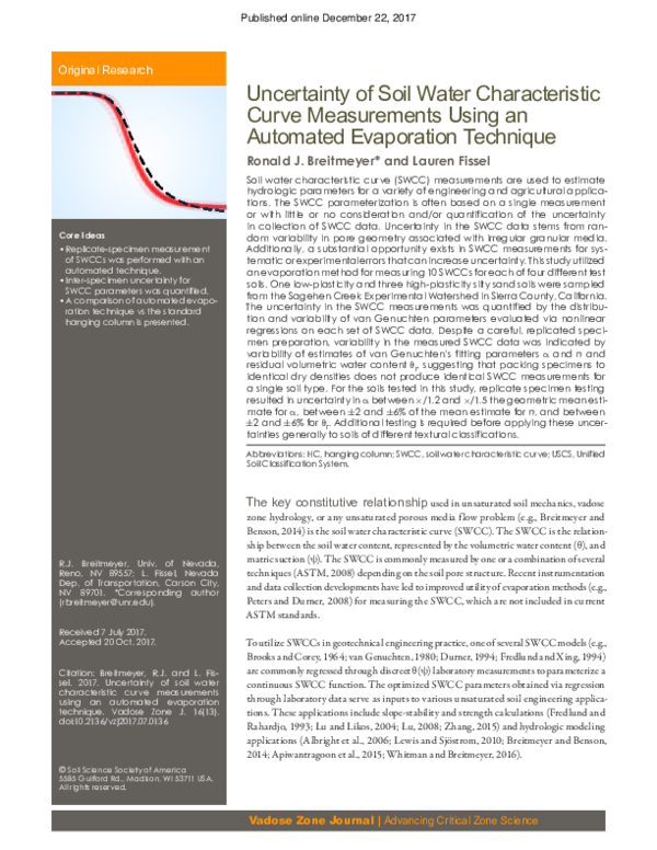 (PDF) Uncertainty of Soil Water Characteristic Curve Measurements Using an Automated Evaporation ...
