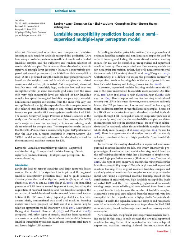 Pdf Landslide Susceptibility Prediction Based On A Semi Supervised Multiple Layer Perceptron Model