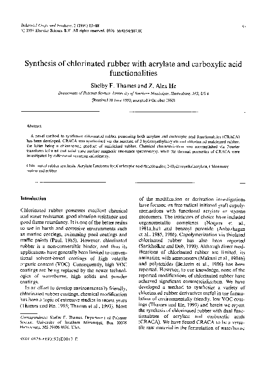 (PDF) Synthesis of chlorinated rubber with acrylate and carboxylic acid ...