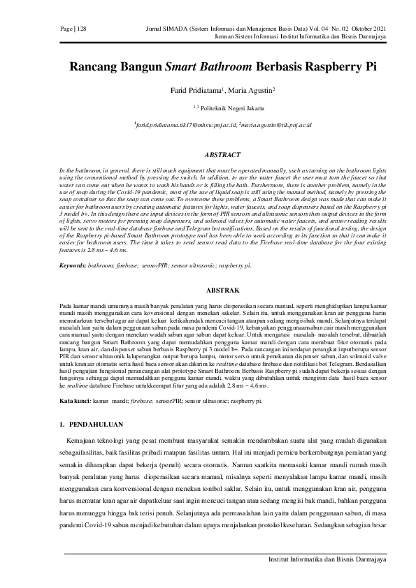 Pdf Rancang Bangun Smart Bathroom Berbasis Raspberry Pi Farid Pridiatama