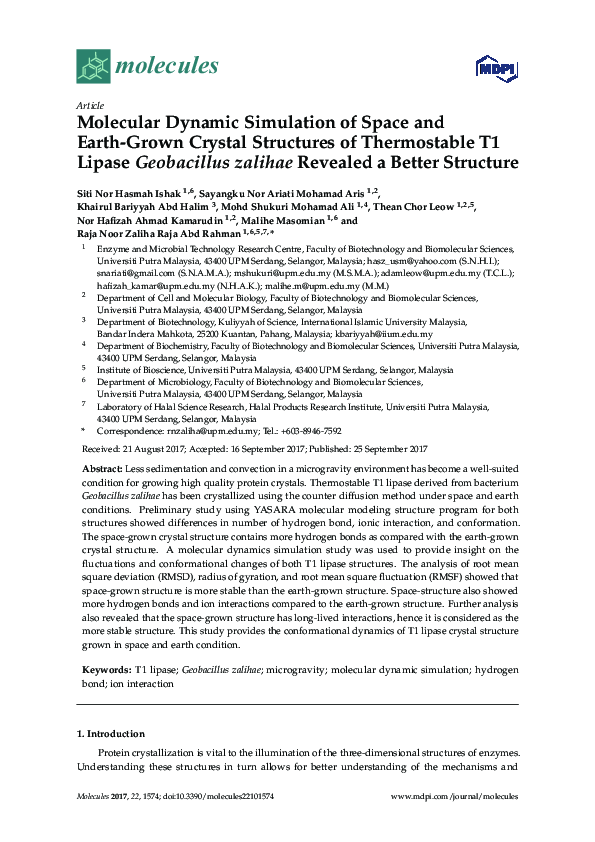 (PDF) Molecular Dynamic Simulation of Space and Earth-Grown Crystal Structures of Thermostable ...