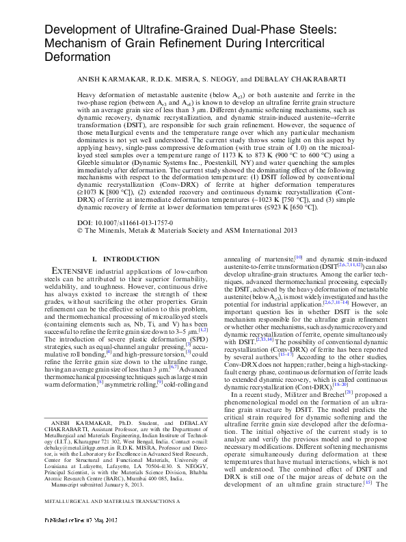 (PDF) Development of Ultrafine-Grained Dual-Phase Steels: Mechanism of Grain Refinement During ...