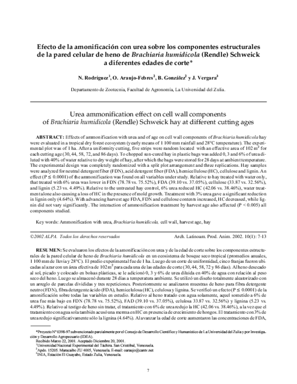 (PDF) Urea ammoniation effect on cell wall components of Brachiaria ...