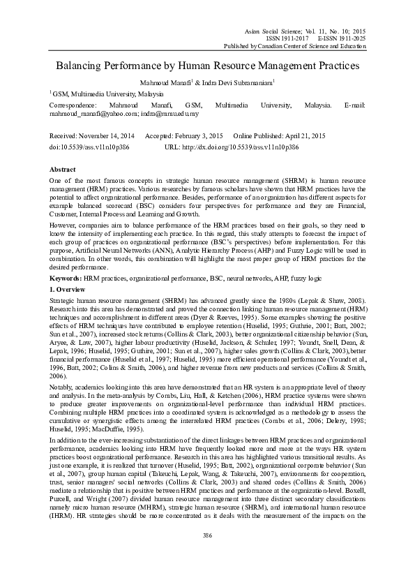 (PDF) Balancing Performance by Human Resource Management Practices